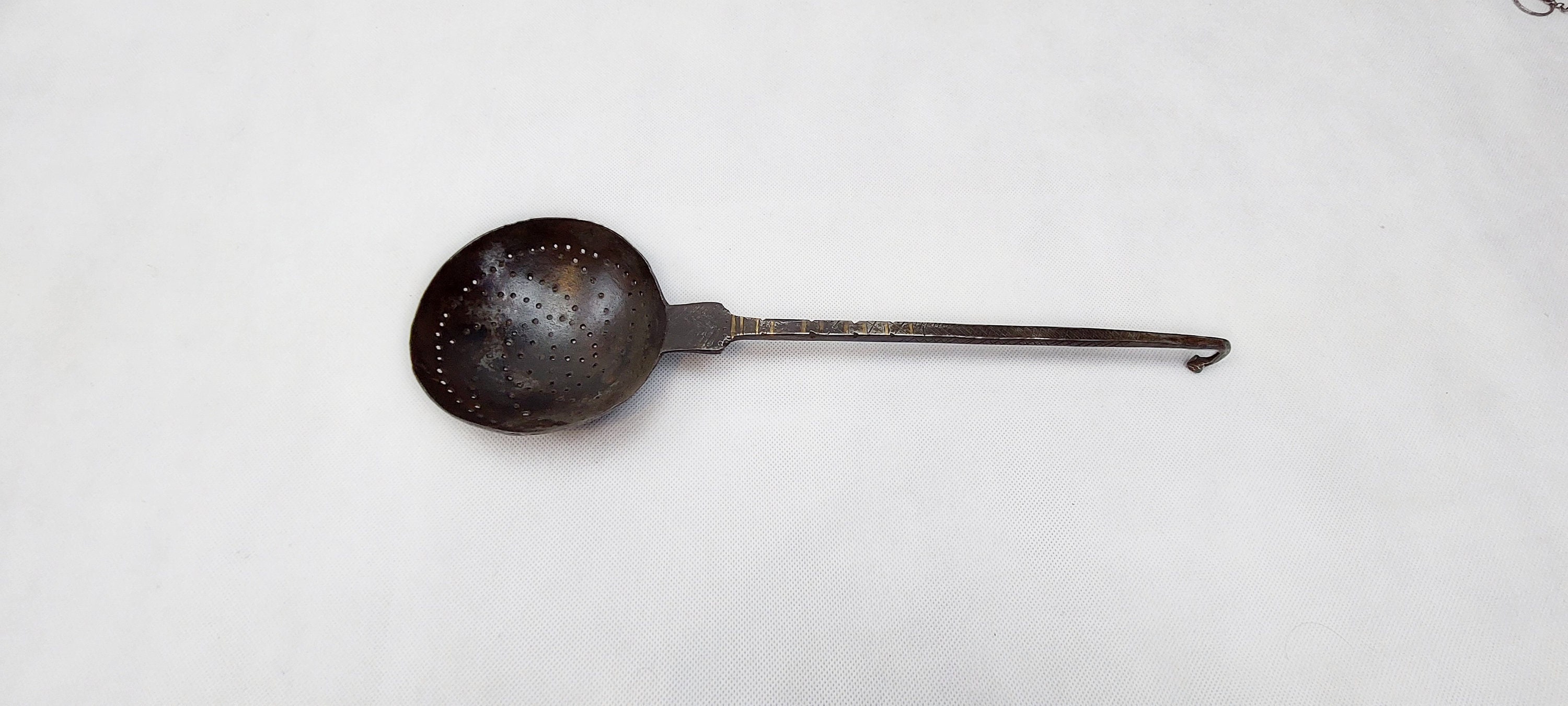 Antique 19th Century Hand Forged Iron Straining Ladle With Straight ...