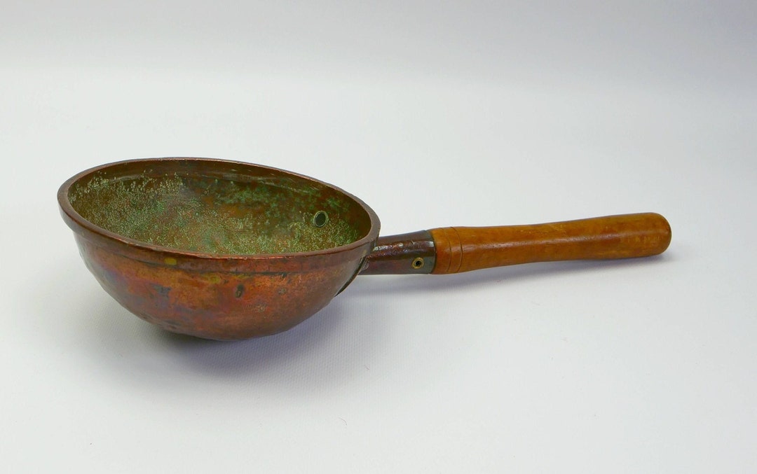 Antique 19th Century Round Bottom Copper Pan With Wooden Handle - Etsy