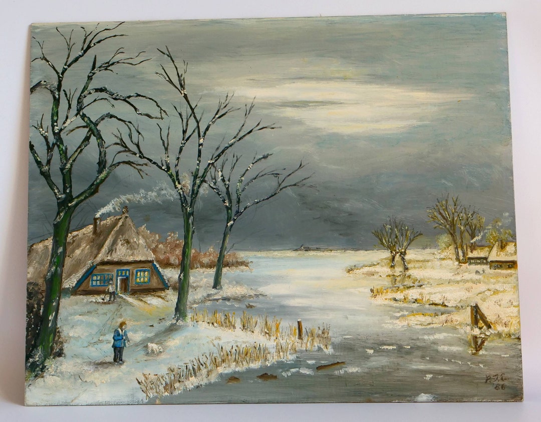 Original Dutch Oil Painting on Board - Beautiful Dutch Rural Winter ...