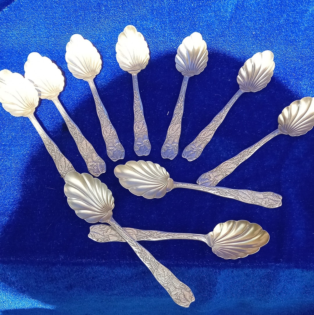 Sterling Silver 1937 Art Deco Desert Spoons Full Set of 10 Seashell ...