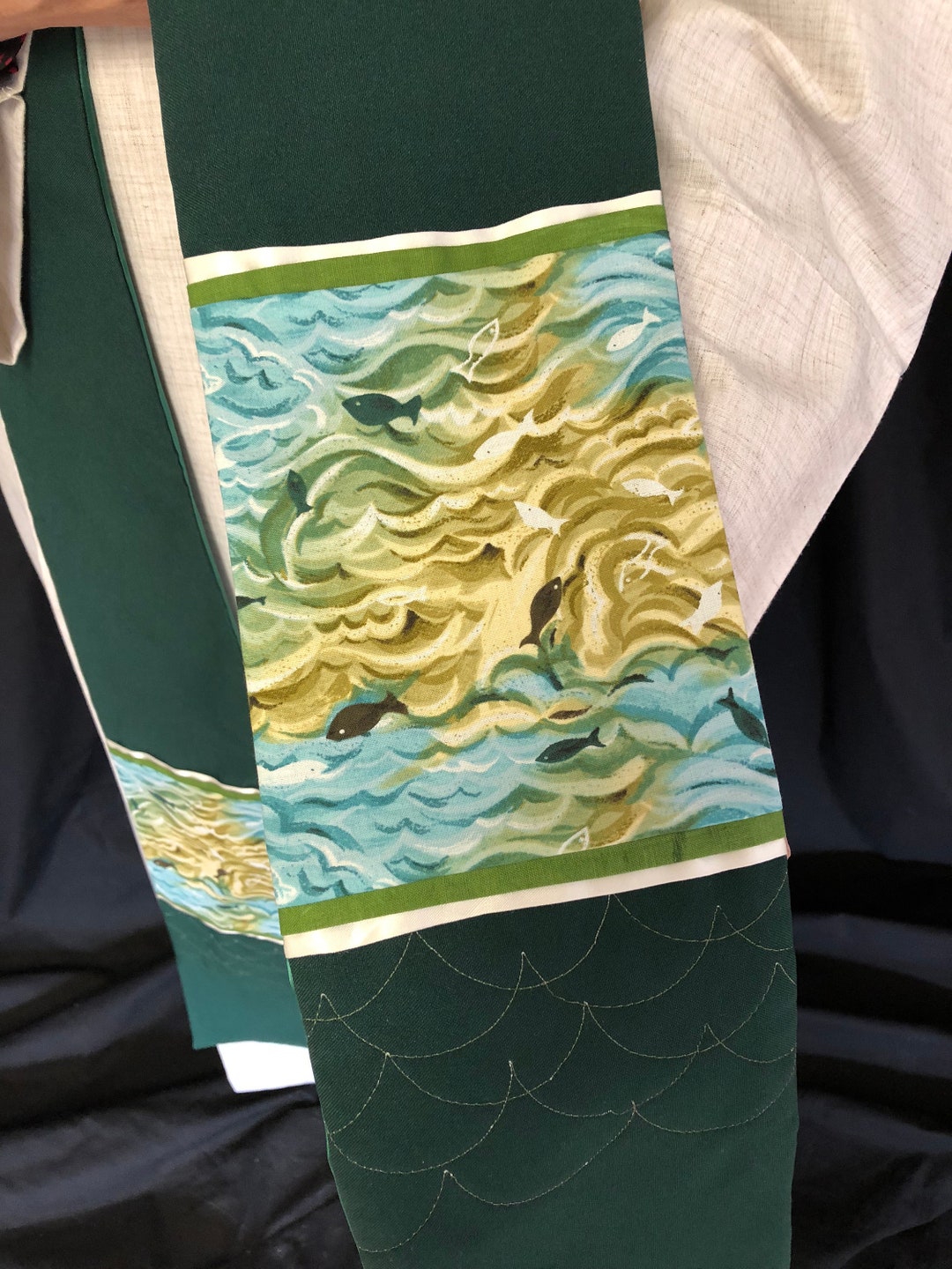 Green Clergy Stole With Fish Inserts, Green Pastoral Stole, Pastor ...