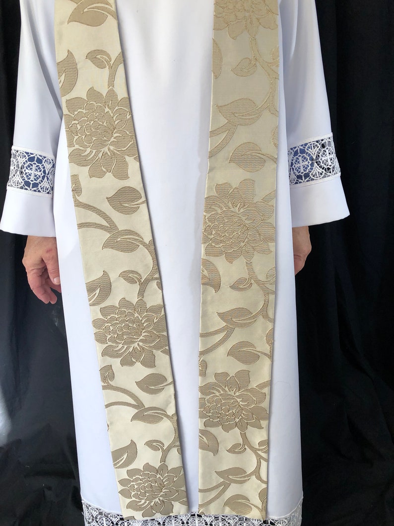 White Brocade Stole, White Luxury Priest Stole, White Clergy Stole ...