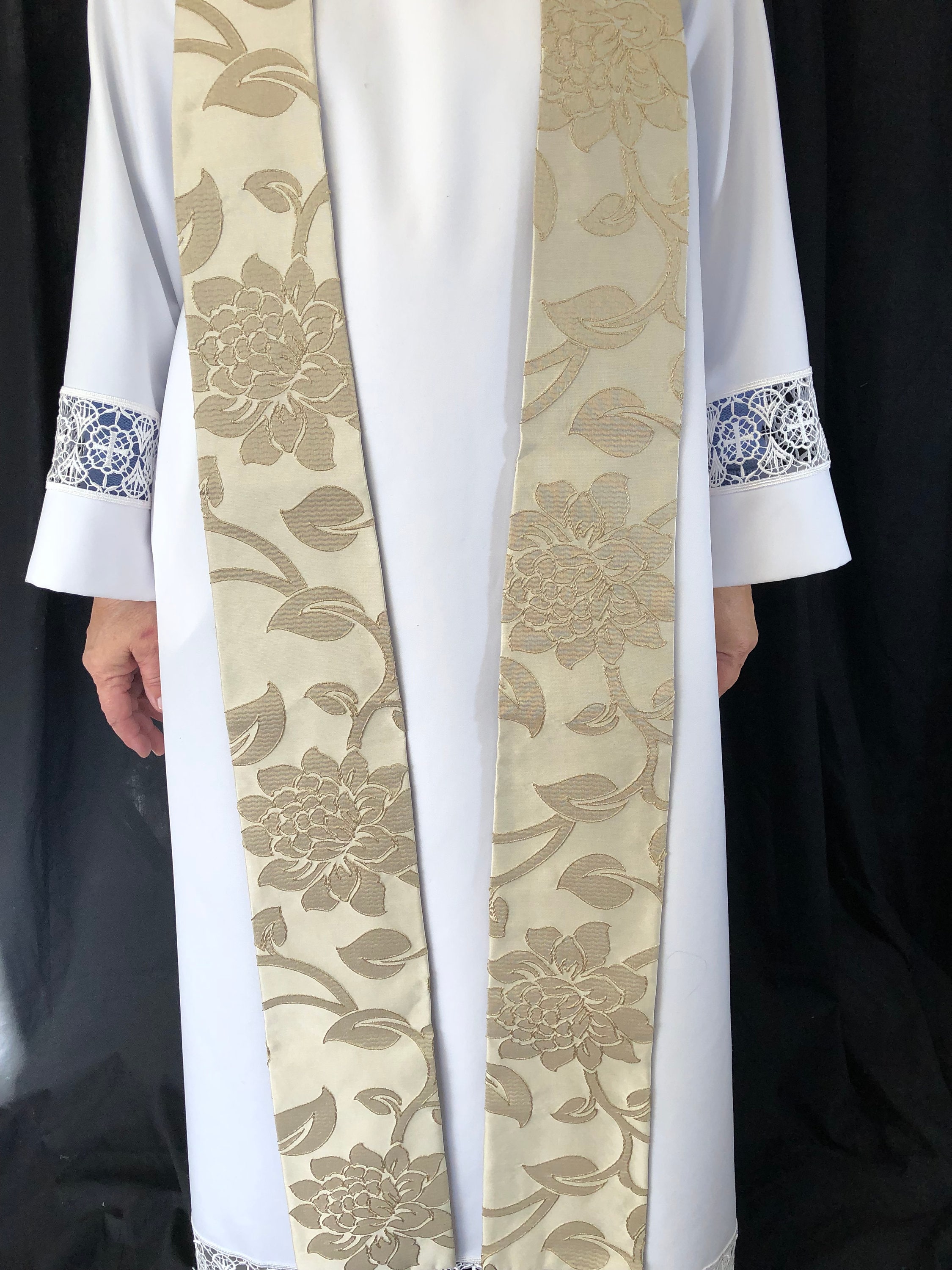 White Brocade Stole, White Luxury Priest Stole, White Clergy Stole ...