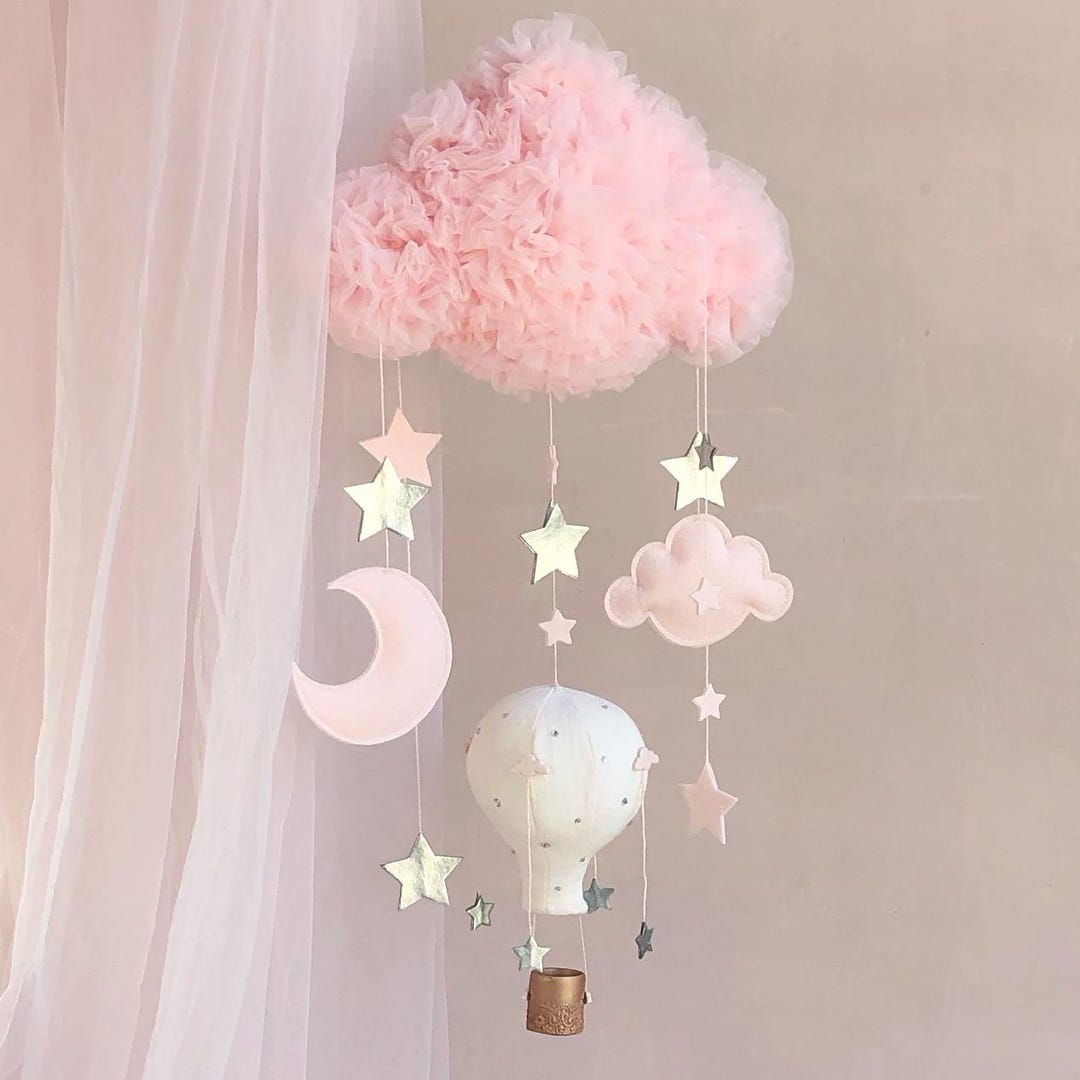 Hot Air Balloon Baby Mobile Girl Pink Cloud Crib Mobile for Sky Nursery ...