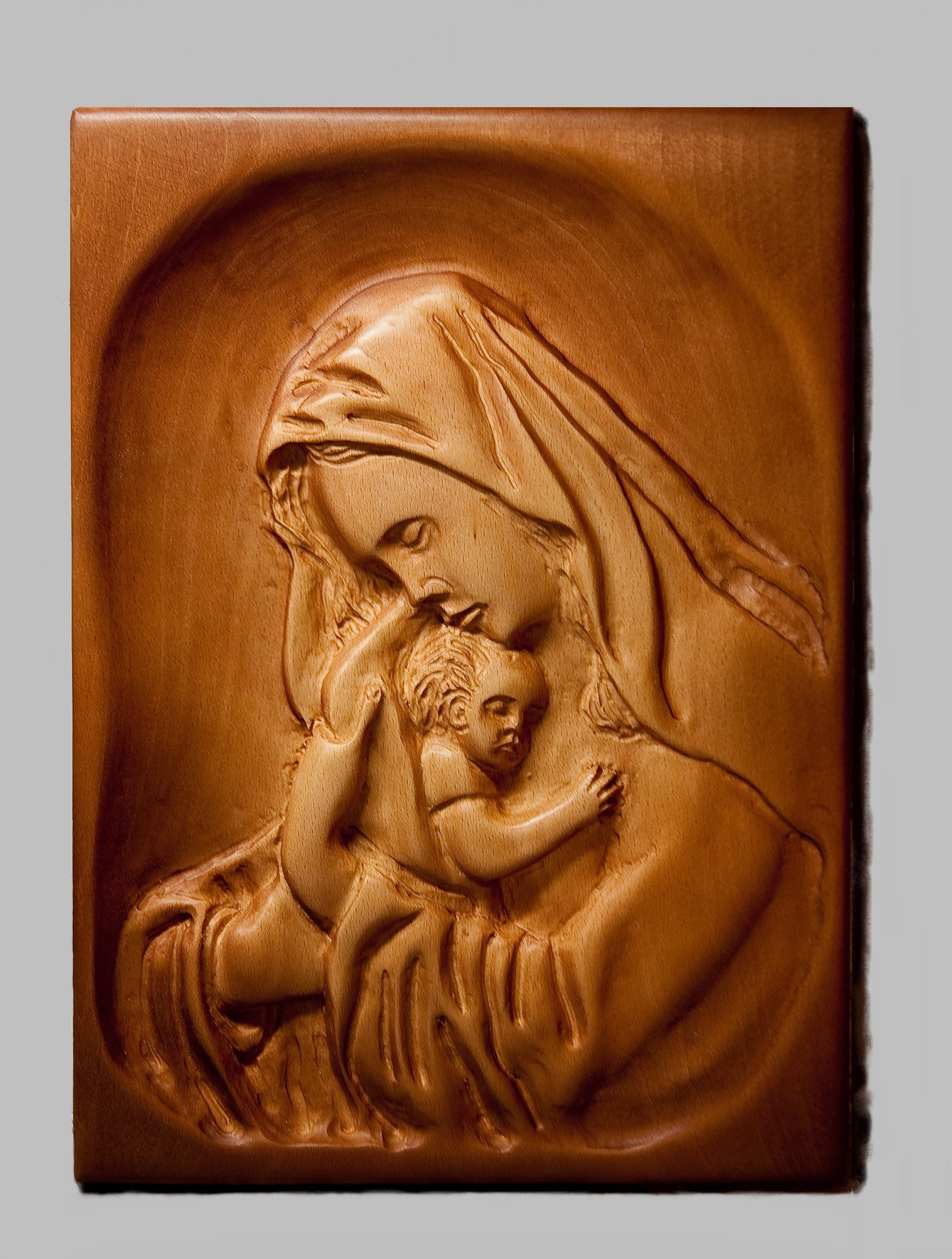 Religious Wood Carving Handmade Mary With Baby Wall Hanging Decor ...