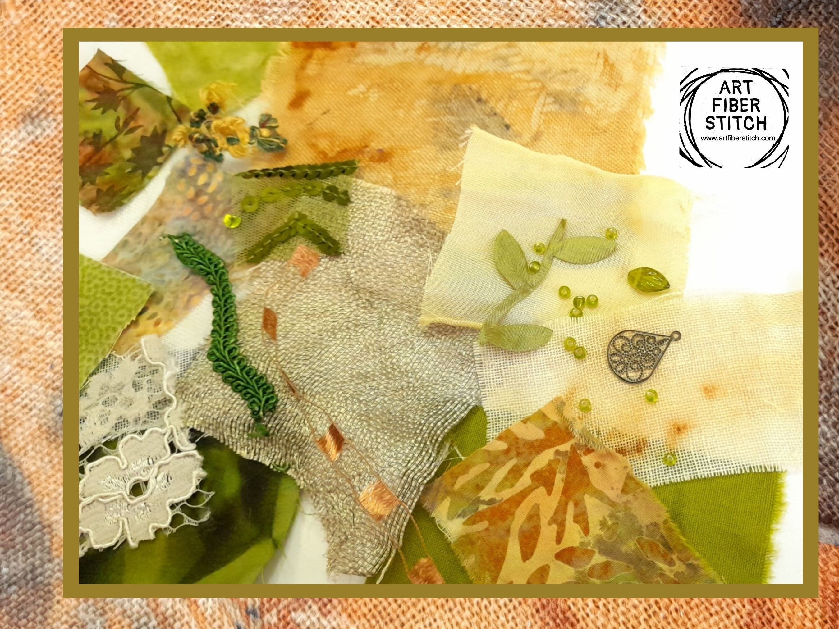 Green Fabric Collage Kit: Slow Stitching, Eco Printing, Embellishments ...