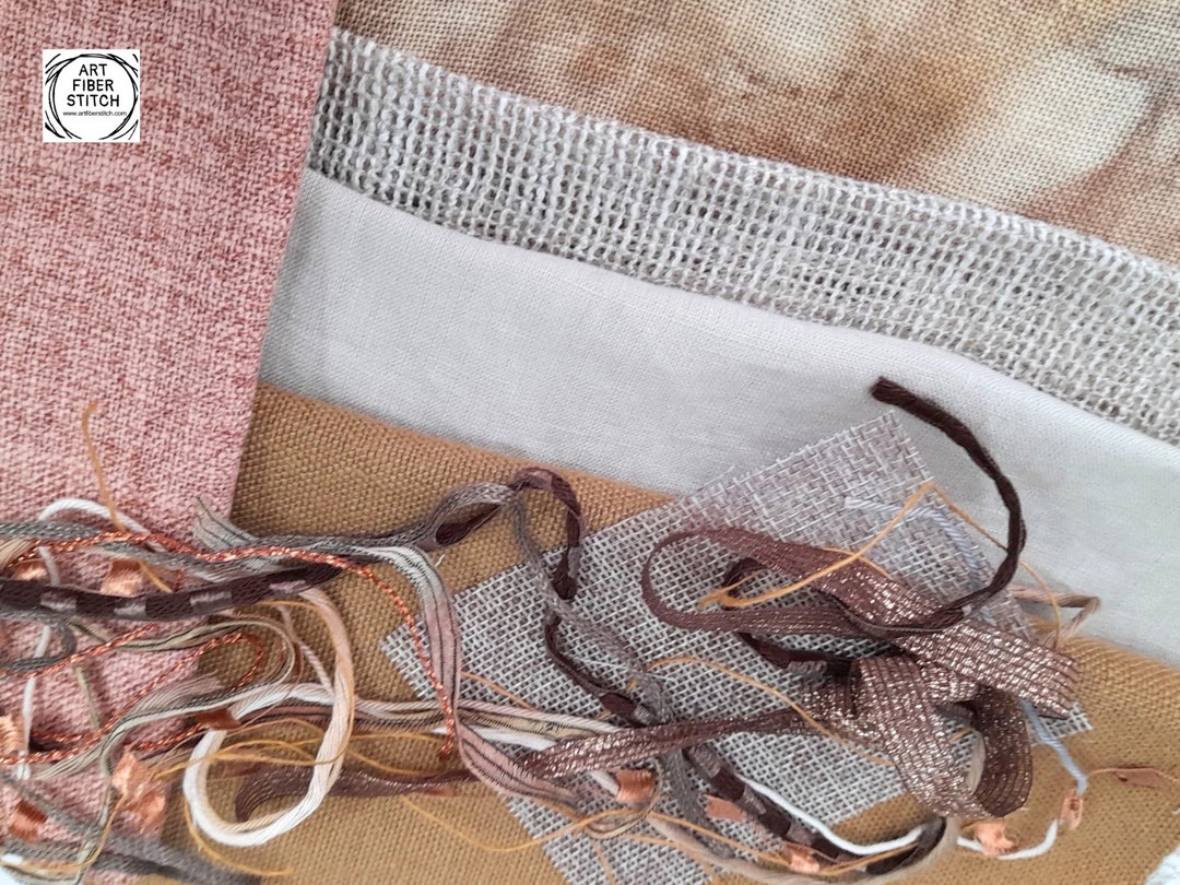 Earthy Linen Fabric Collage Kit: Slow Stitching, Beginners Embroidery ...