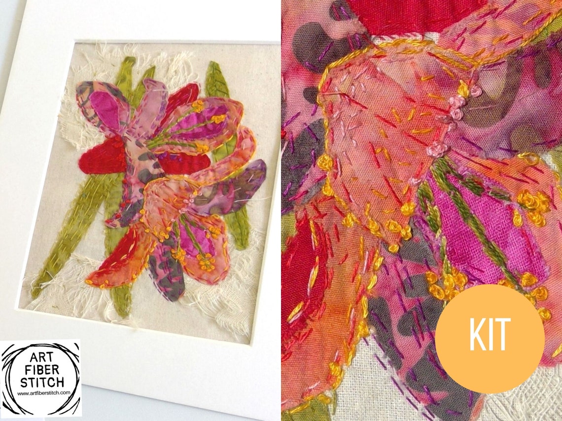 Lilies Slow Stitching Kit Beginners Embroidery Easy Sewing - Etsy