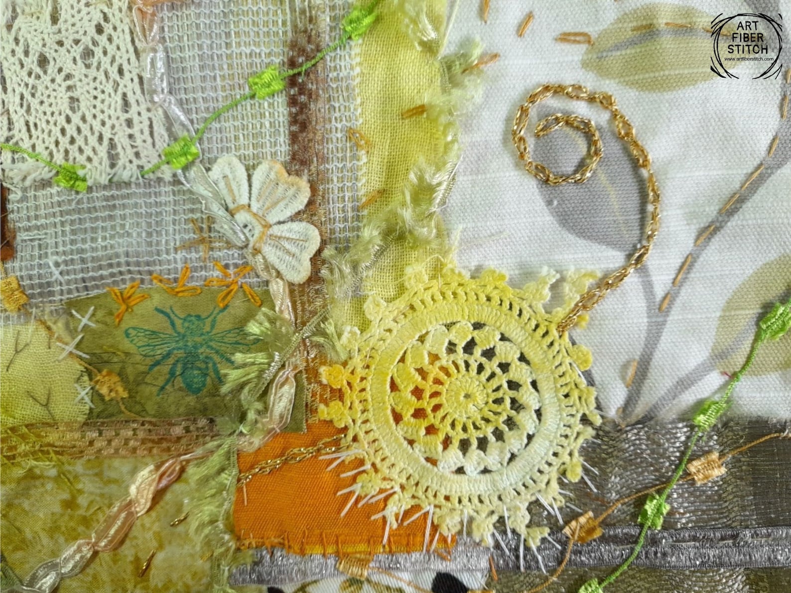 Yellow Fabric Collage, Slow Stitching Kit, Textile Craft, Beginners ...