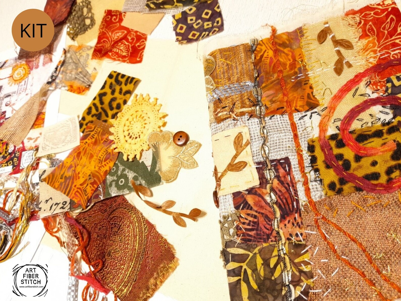 Fabric Collage Slow Stitching Kit Textile Craft Beginners - Etsy