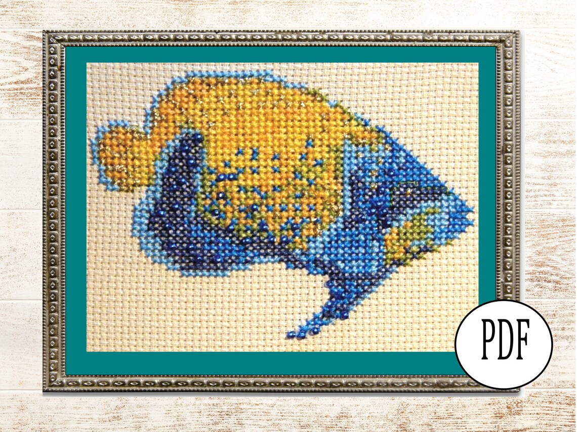 Blue Girdled Angel Fish Cross Stitch Pattern: Embellished X-stitch (PDF ...
