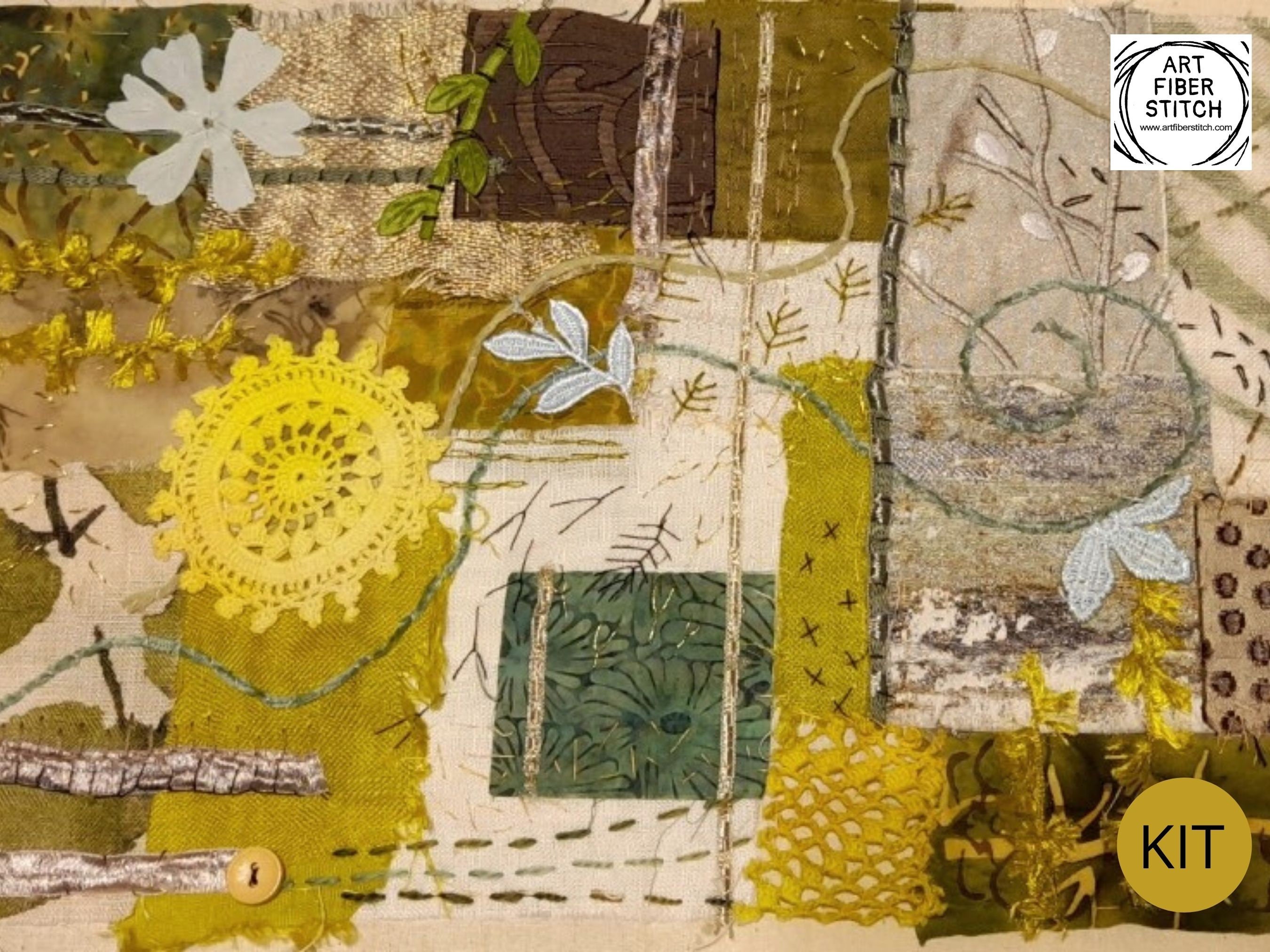Fabric Collage Slow Stitching Kit: Textile Craft, Beginners Embroidery ...