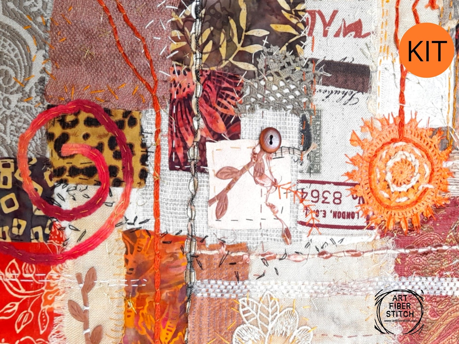 Fabric Collage Slow Stitching Kit Textile Craft Beginners - Etsy