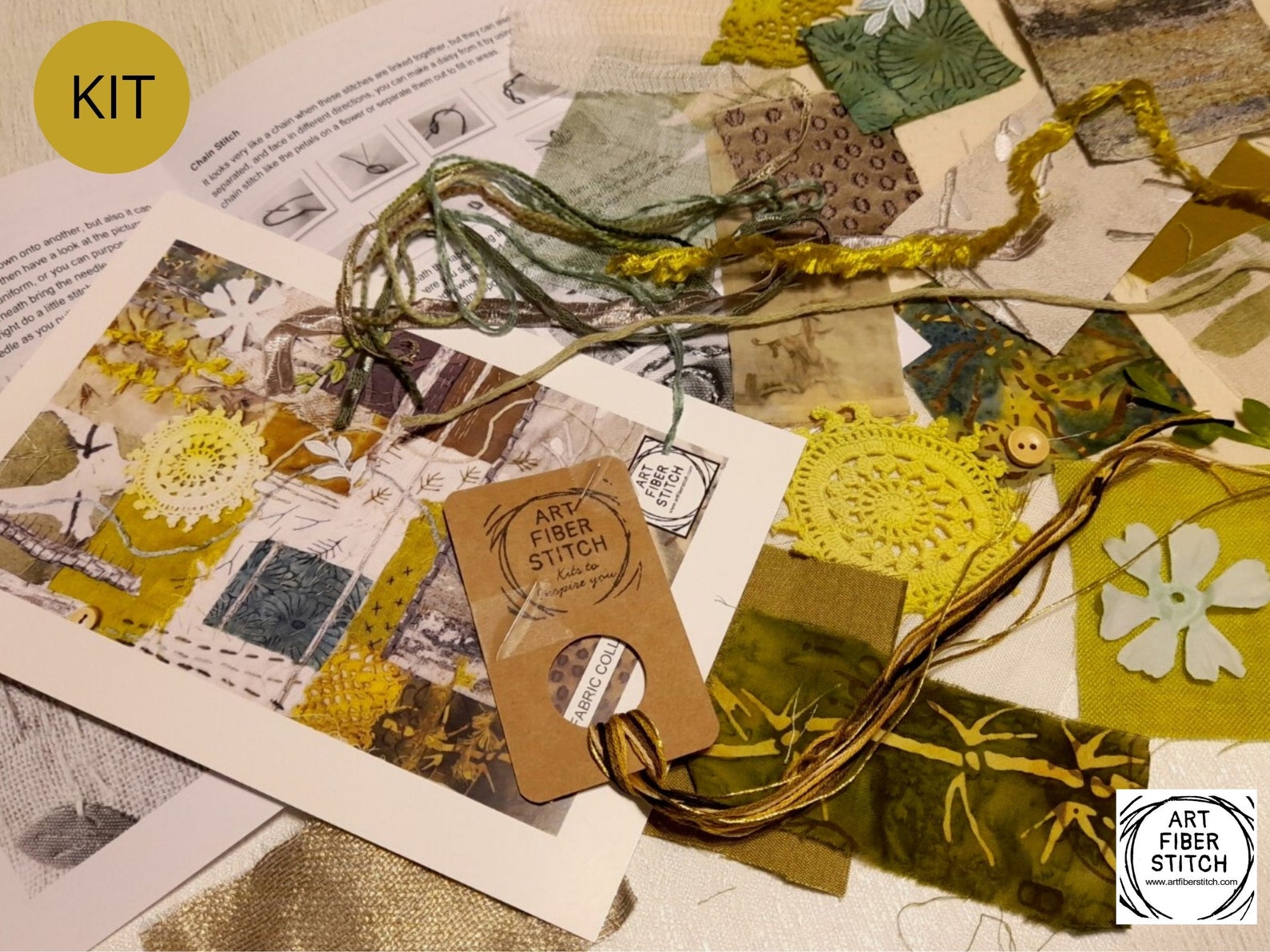 Fabric Collage Slow Stitching Kit: Textile Craft, Beginners Embroidery ...