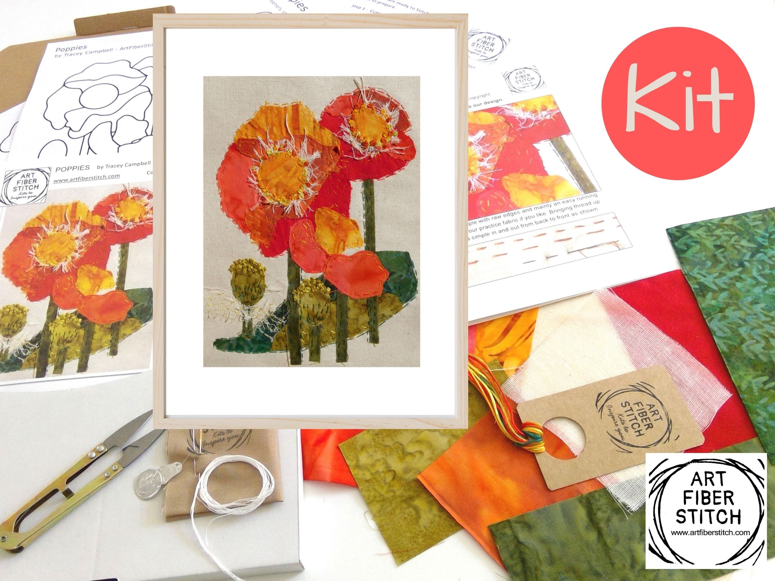 Poppies Slow Stitching Kit, Beginners Embroidery, Easy Sewing Project ...