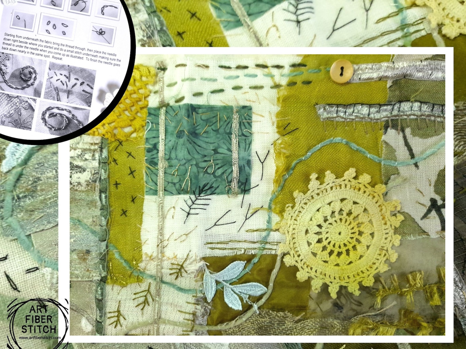 Fabric Collage Slow Stitching Kit: Textile Craft, Beginners Embroidery ...