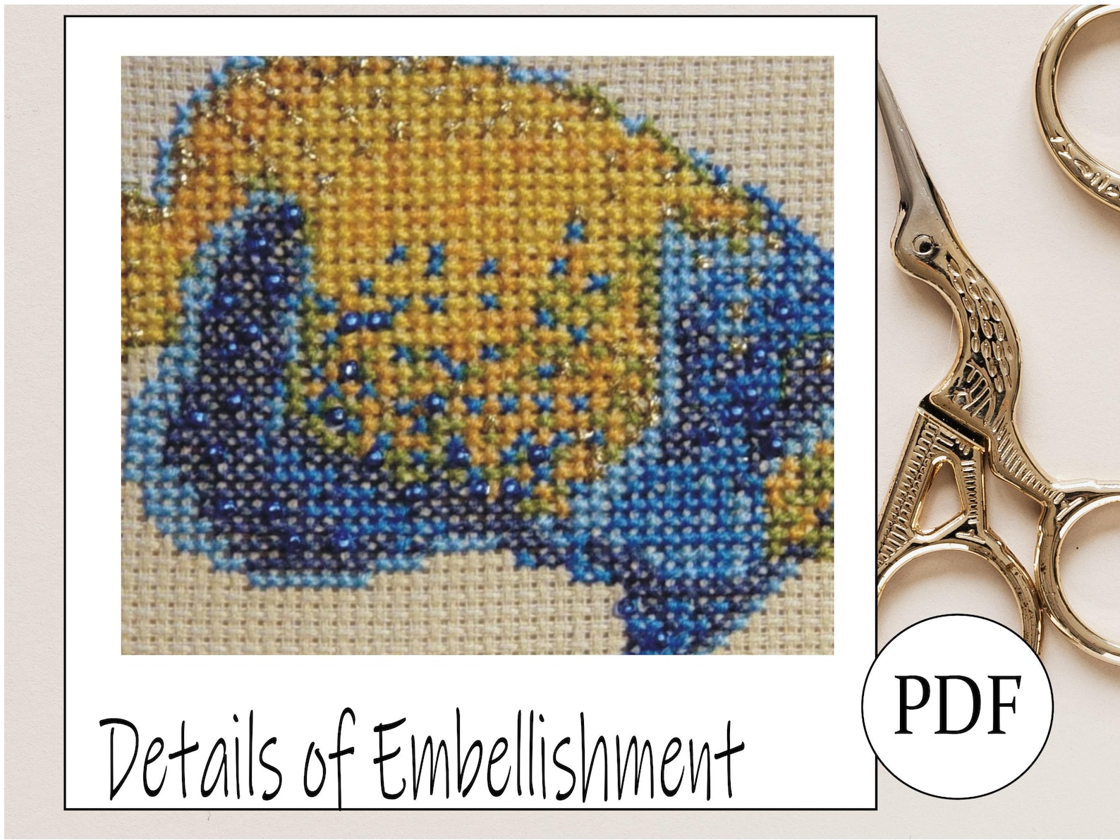Blue Girdled Angel Fish Cross Stitch Pattern: Embellished X-stitch (PDF ...
