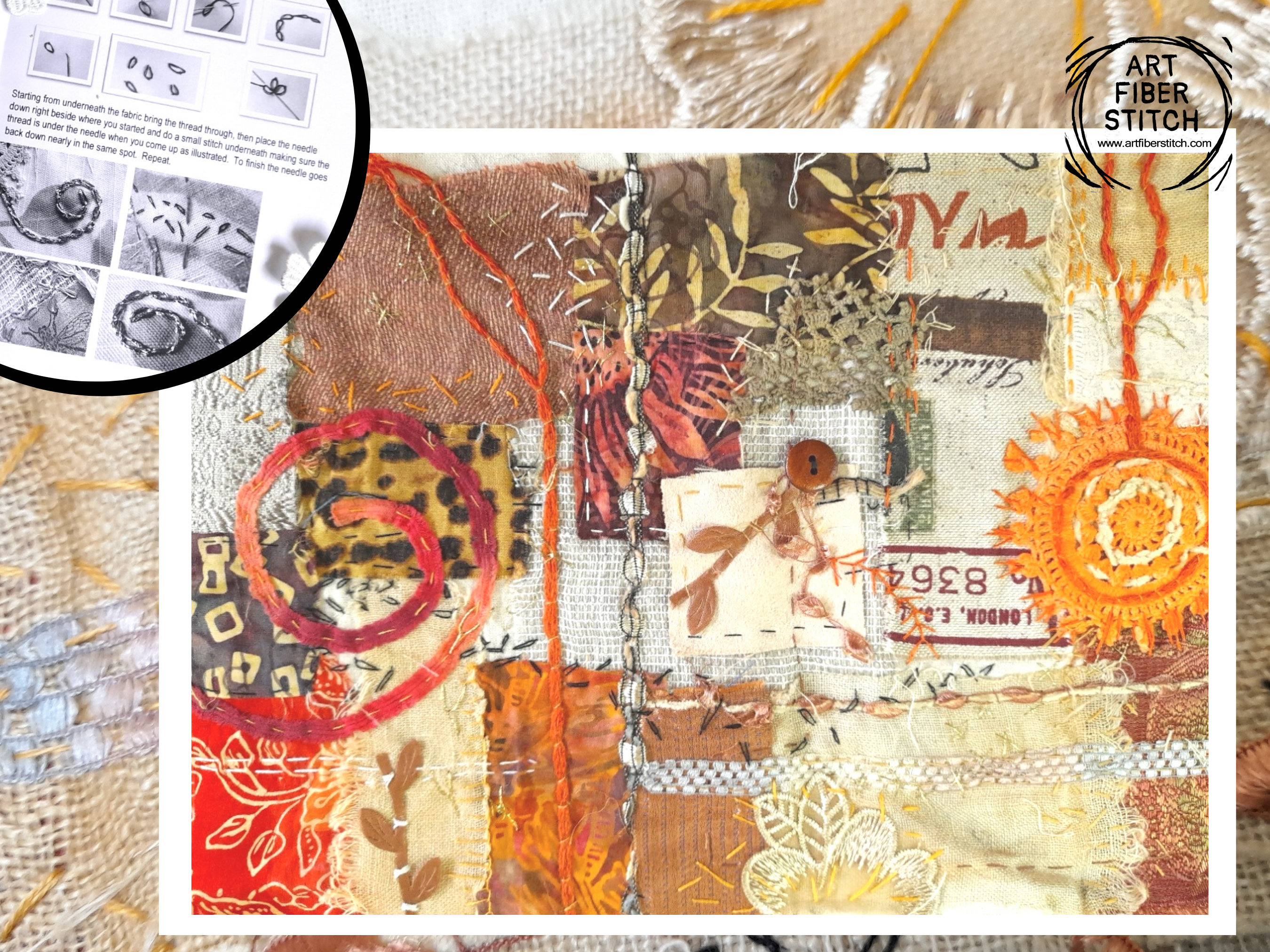 Fabric Collage, Slow Stitching Kit, Textile Craft, Beginners Embroidery ...