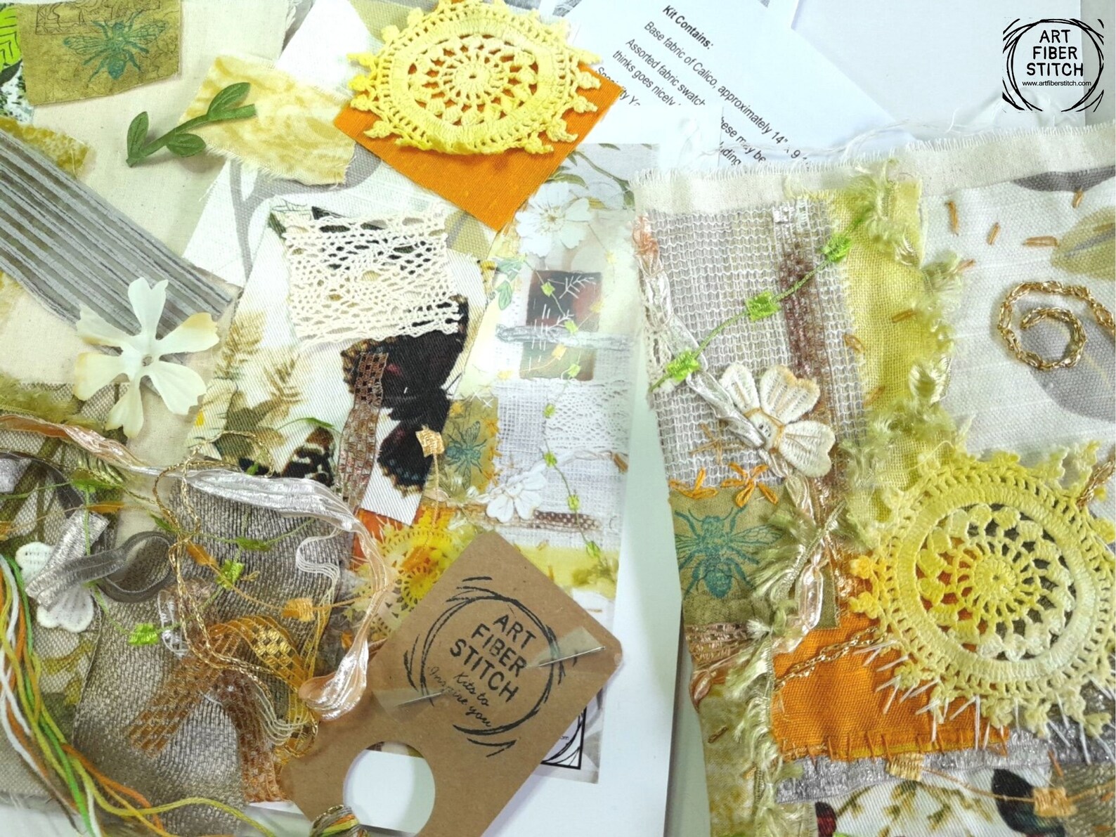 Yellow Fabric Collage Kit: Slow Stitching, Textile Craft, Embroidery - Etsy