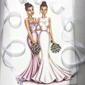 Custom Bridal Illustration of 2 People Ink and Coloured Pencil ...
