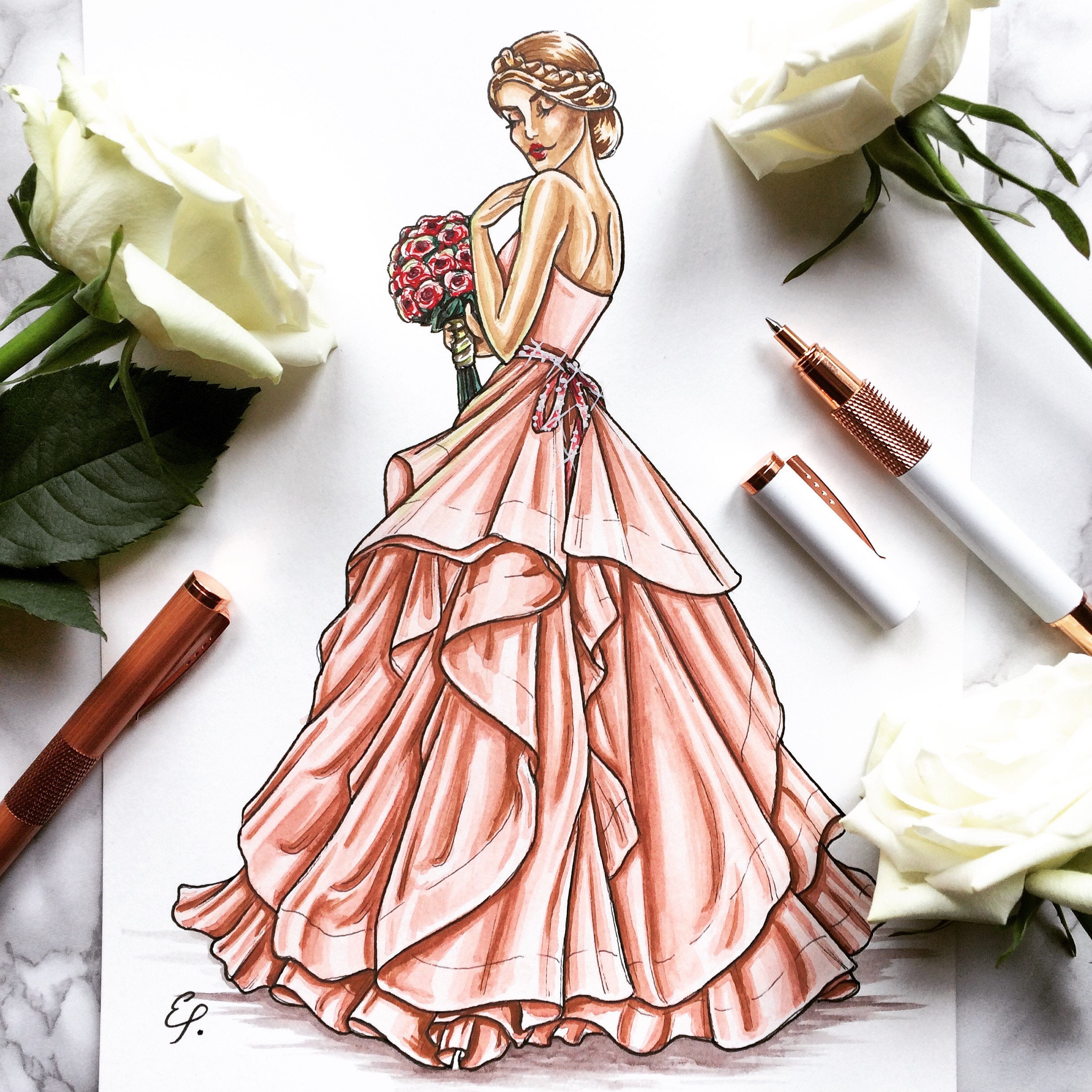 Custom Bridal Illustration Bride Ink and Watercolour | Etsy