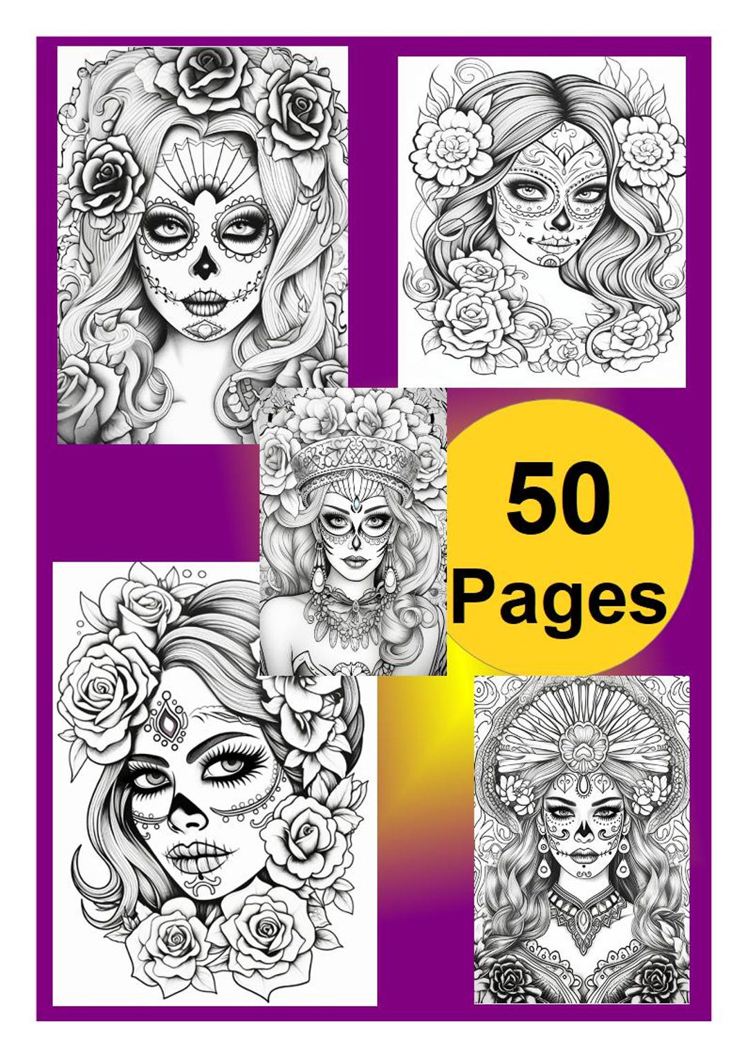50 Pages Sugar Skull Girl Coloring Pages for Adults and Children ...