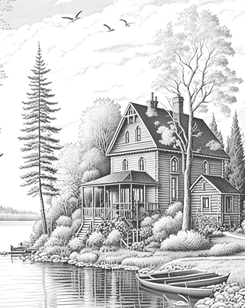 25 Lake House Coloring Pages for Children and Adults - Etsy