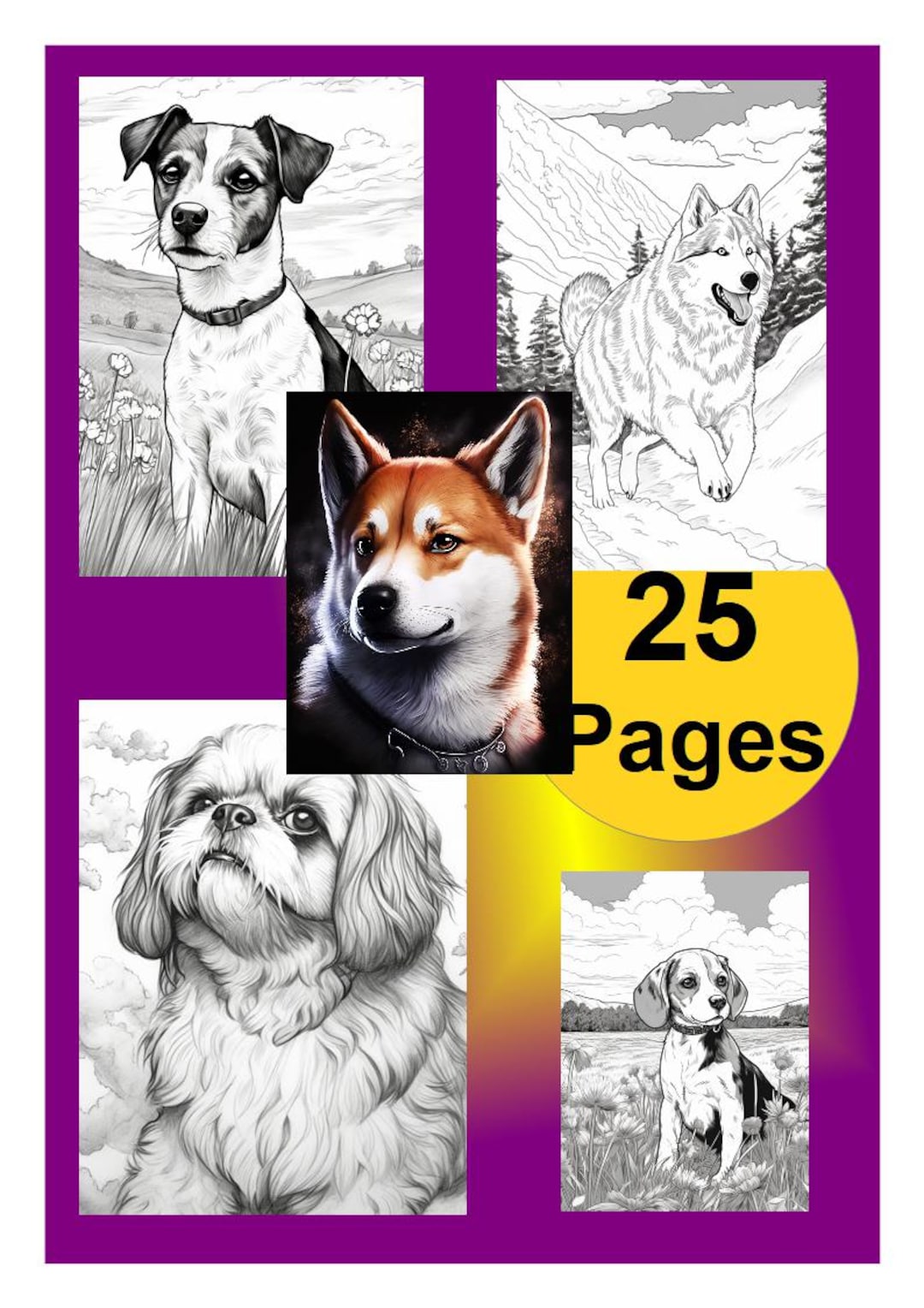 25 Realistic Dog Coloring Pages Adults Kids PDF Download - Etsy