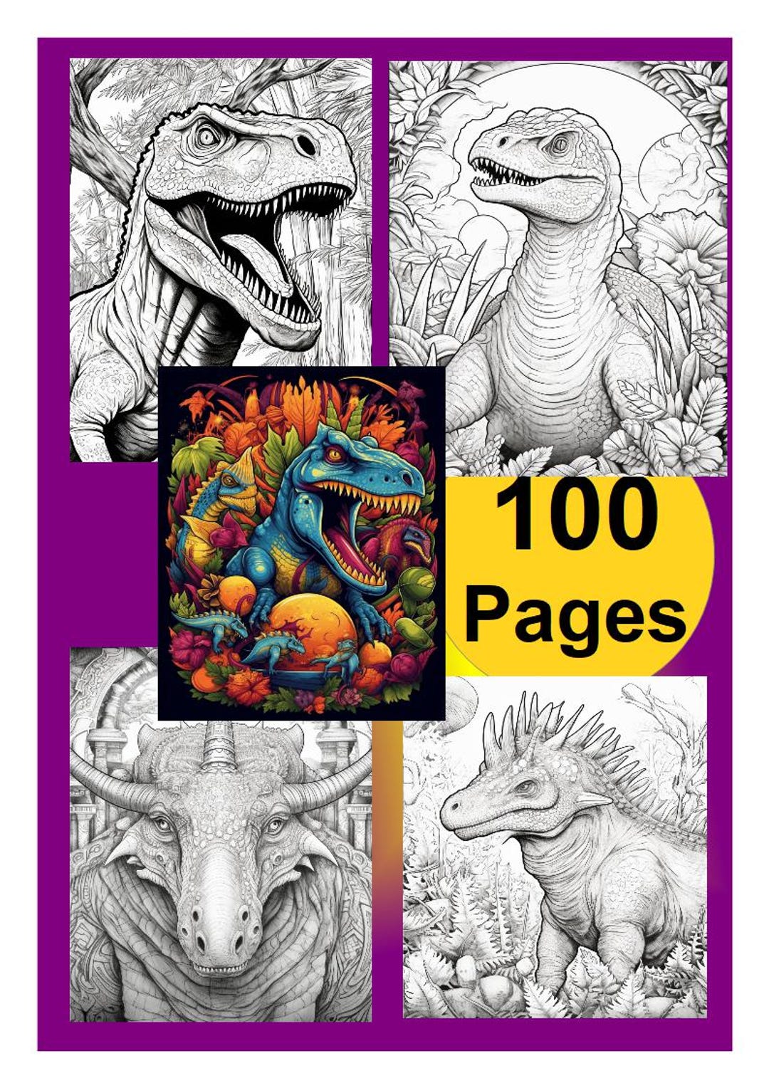 100 Amazing Dinosaurs Coloring Pages-coloring Pages, Kids, Adults ...
