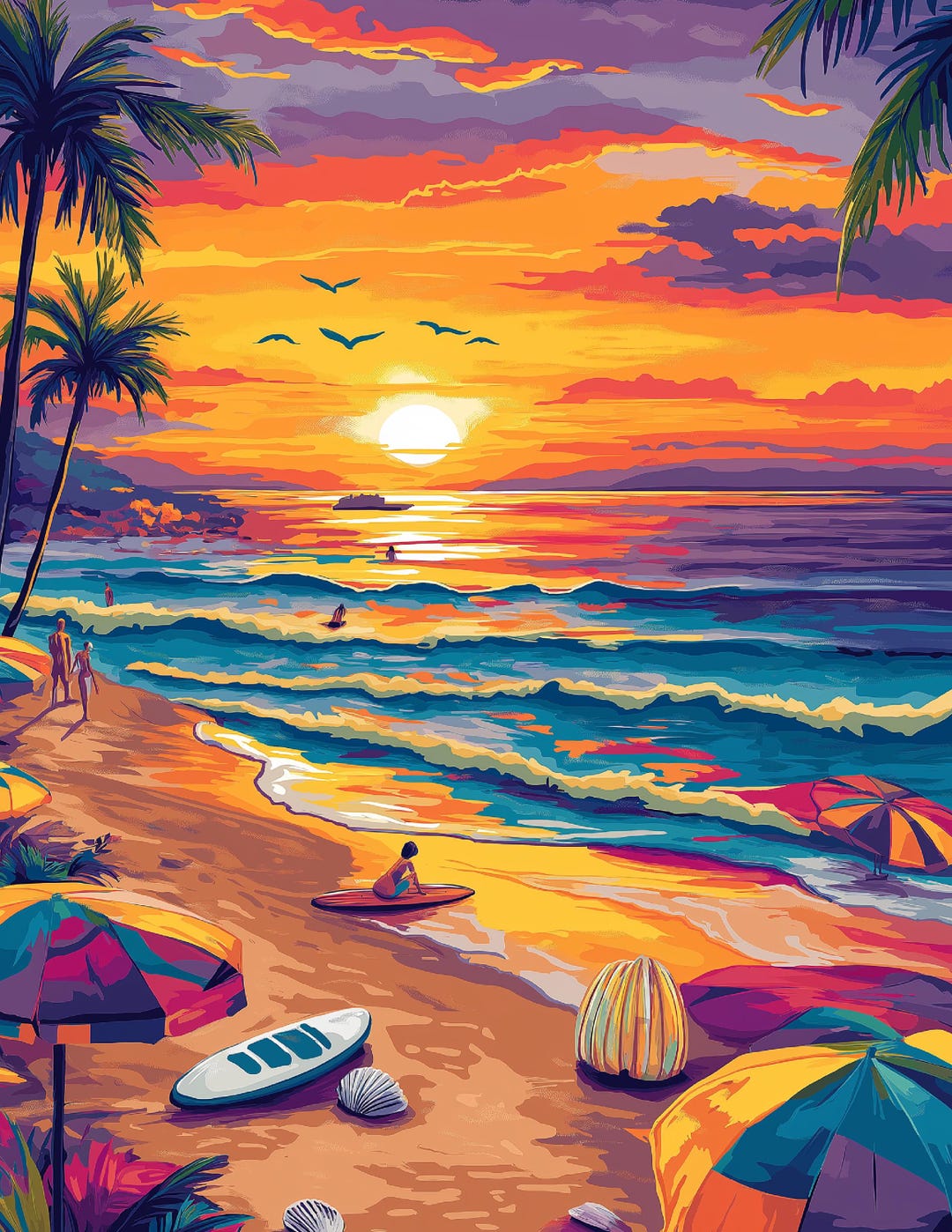 121 Ocean Beach Coloring Pages for Adult Kids, PNG, Instant Download ...