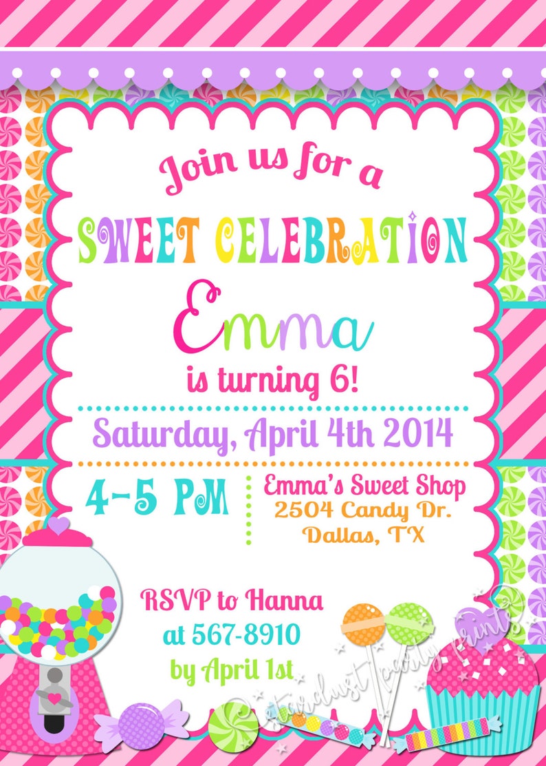 Candy Shop Birthday Invitation Candyland Invitation Candy Etsy