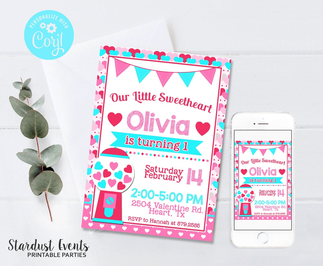 Editable Valentine Birthday Invitation, Editable Valentines Invitation ...