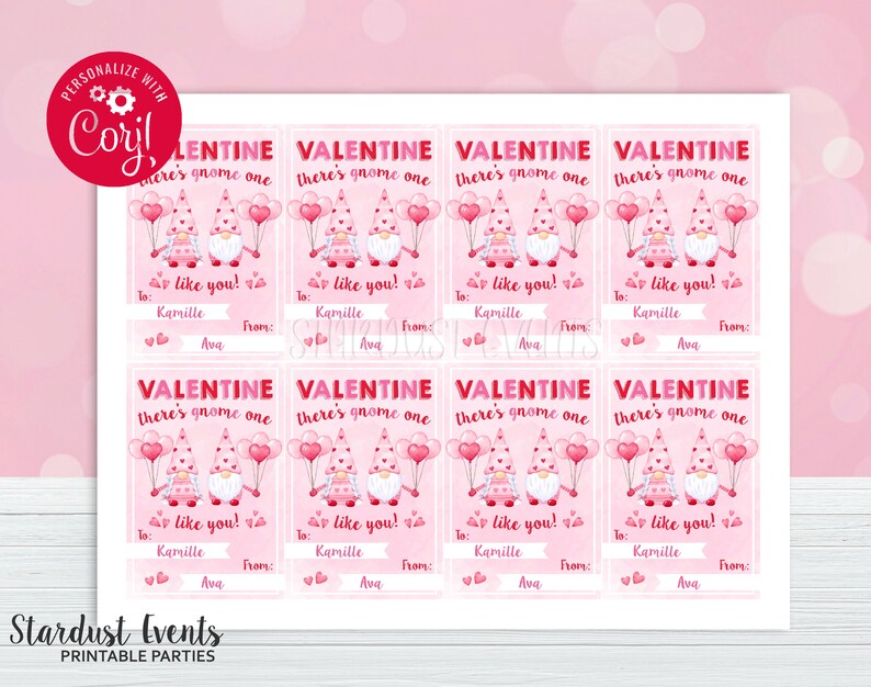 Gnome Valentine Tag Editable Valentine Favor Tag Valentine - Etsy