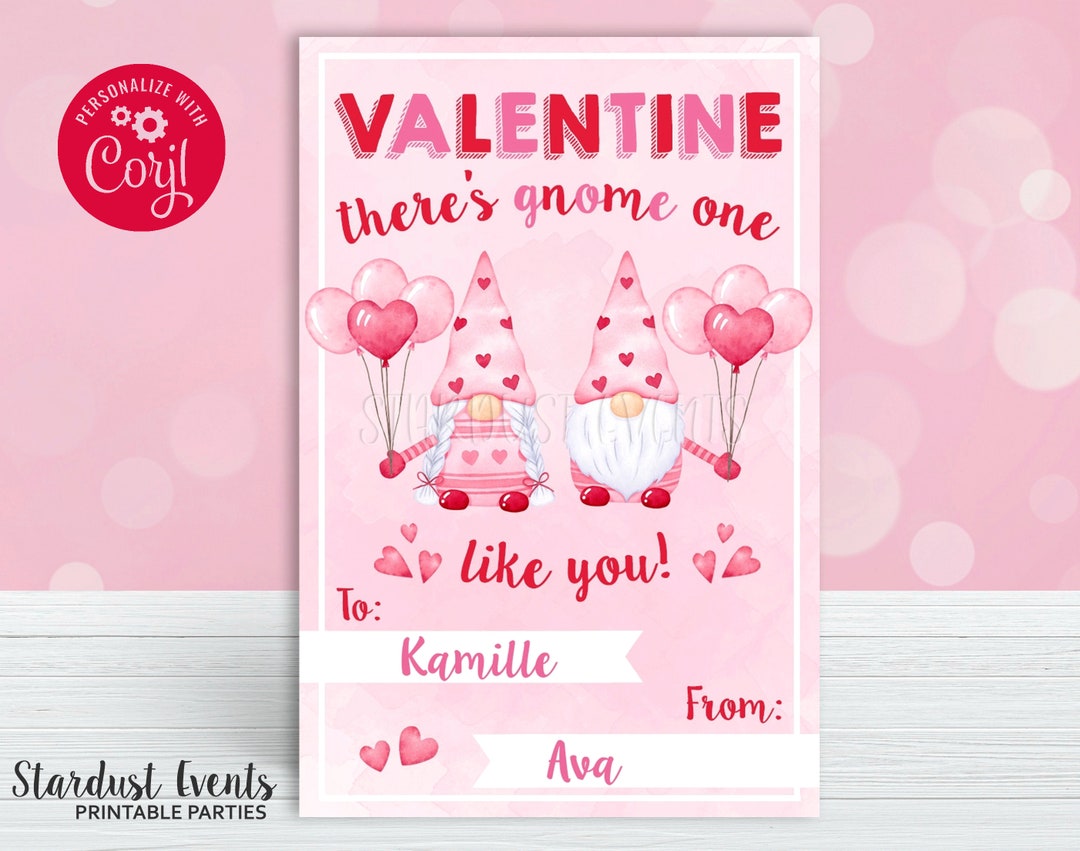 Gnome Valentine Tag, Editable Valentine Favor Tag, Valentine Gift Tag ...