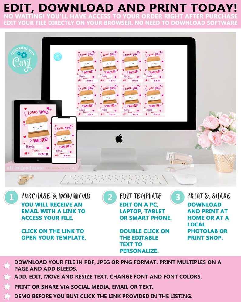 Editable S'mores Valentine Favor Tags, Valentine Gift Tag Tag ...