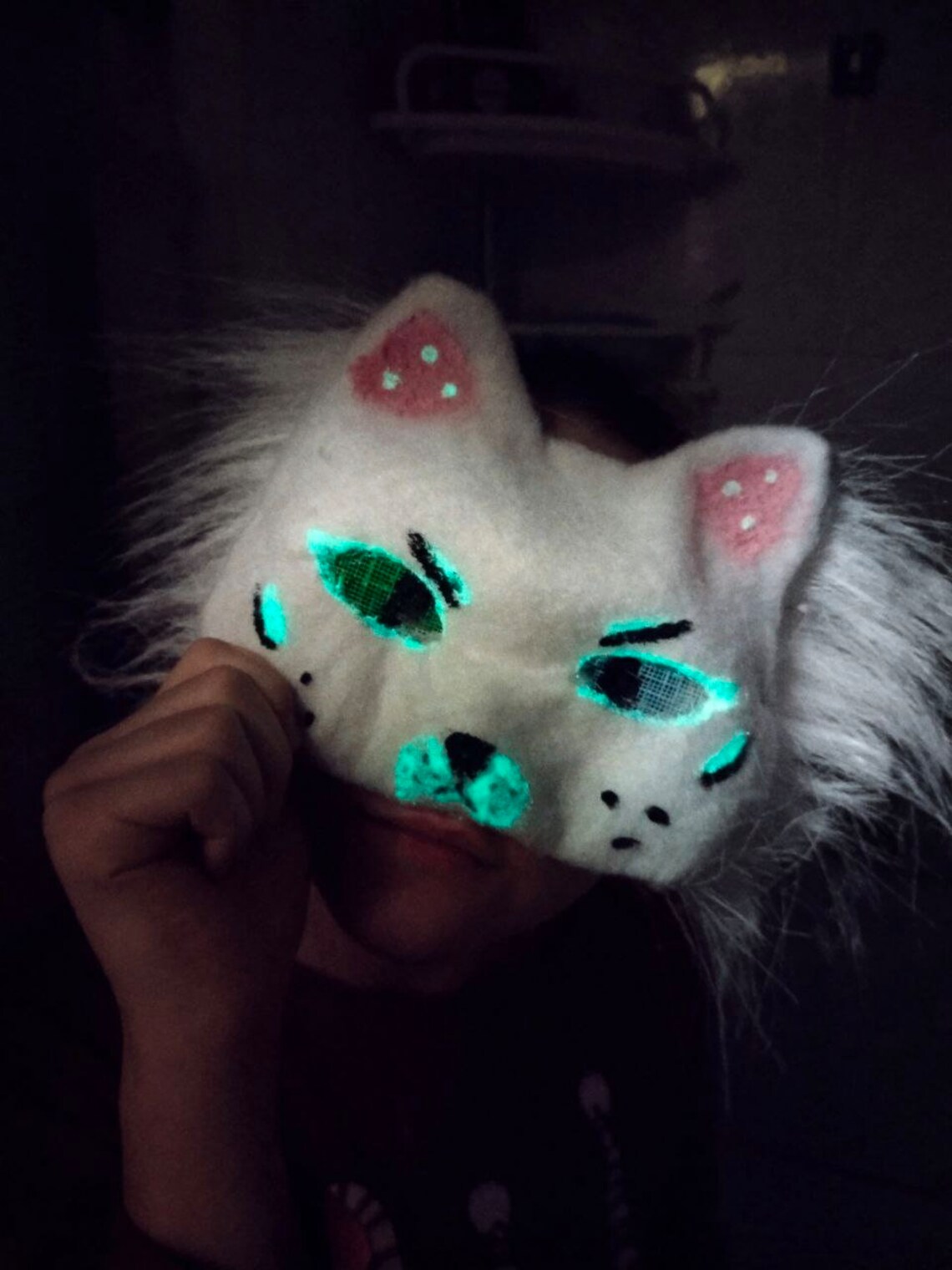 Glow in the Dark Mask Hand-made Felted Cat Therian Mask Cat Mask ...