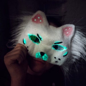Glow in the Dark Mask Hand-made Felted Cat Therian Mask Cat Mask ...