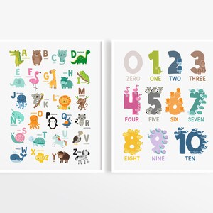 Animal Alphabet Print Alphabet and Numbers Poster Instant | Etsy