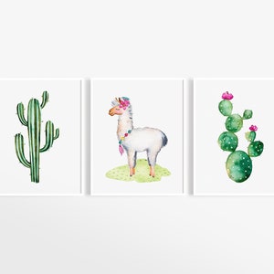 Cactus and Llama Art Print, Cactus Wall Art, Llama Art Print, Rustic ...