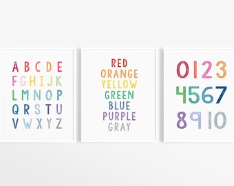 Alphabet Numbers Rainbow Art Print Instant Download Nursery | Etsy