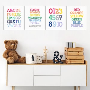 Alphabet Numbers Colors Days Art Print, Instant Download, Nursery Art ...