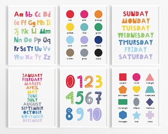 Alphabet Numbers Colors Days Art Print Instant Download | Etsy