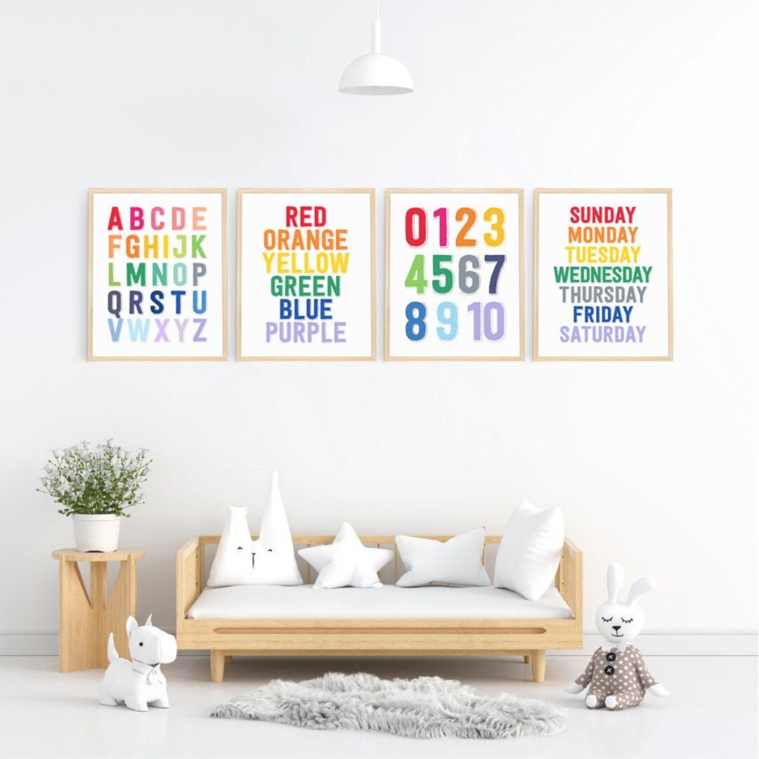 Alphabet Numbers Colors Days Art Print, Instant Download, Nursery Art ...