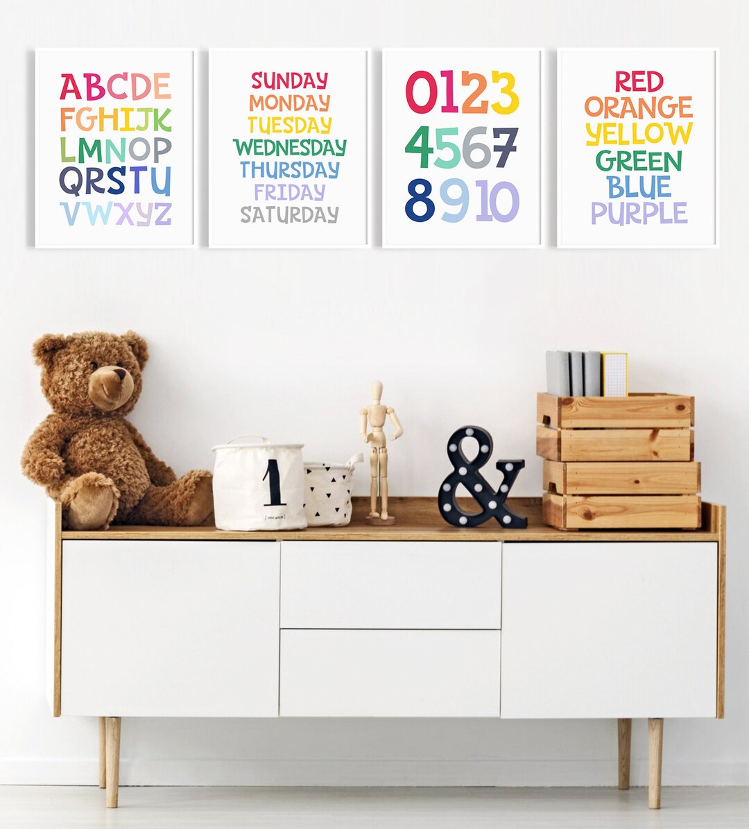 Alphabet Numbers Colors Days Art Print, Instant Download, Nursery Art ...