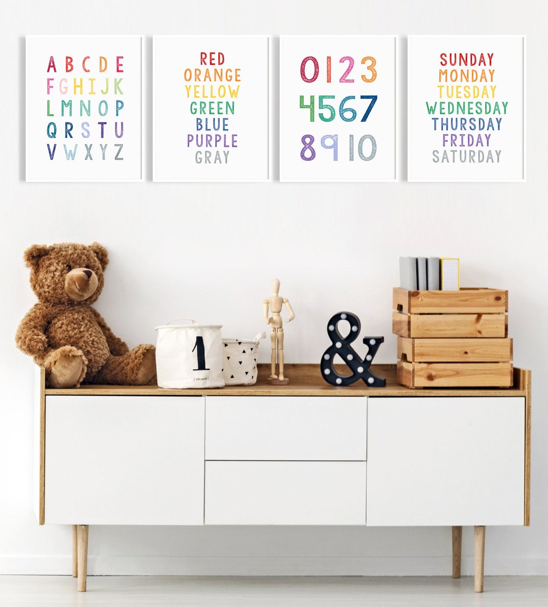 Alphabet Numbers Colors Days Art Print, Instant Download, Nursery Art ...