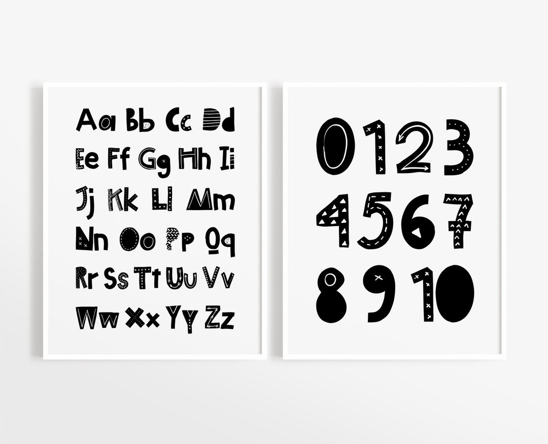Alphabet and Numbers Art Print, ABC Print, Homeschool Prints, Black and ...