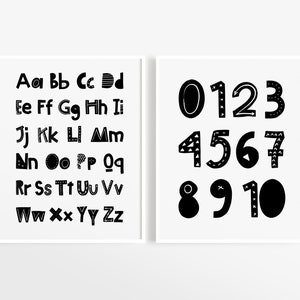Alphabet and Numbers Art Print, ABC Print, Homeschool Prints, Black and ...