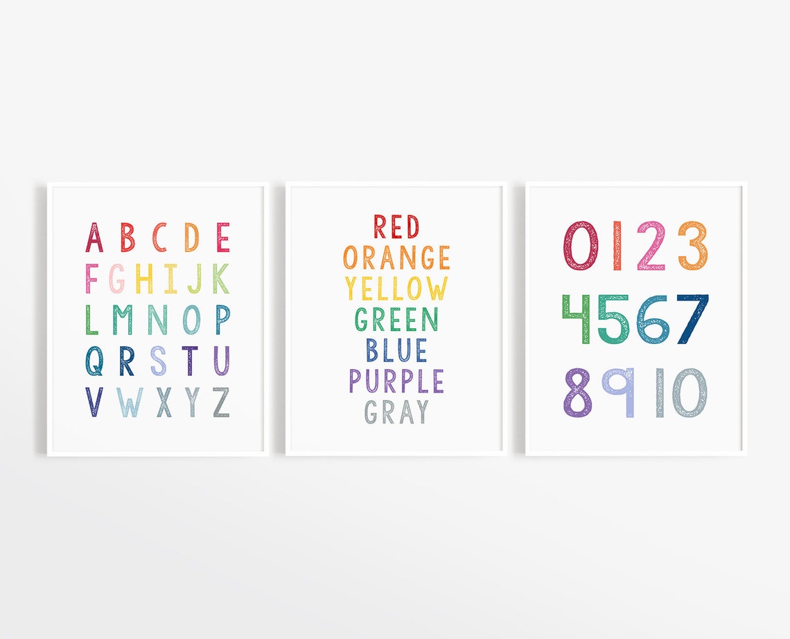Alphabet Numbers and Colors Art Print Instant Download | Etsy