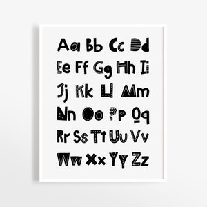 Alphabet and Numbers Art Print, ABC Print, Homeschool Prints, Black and ...