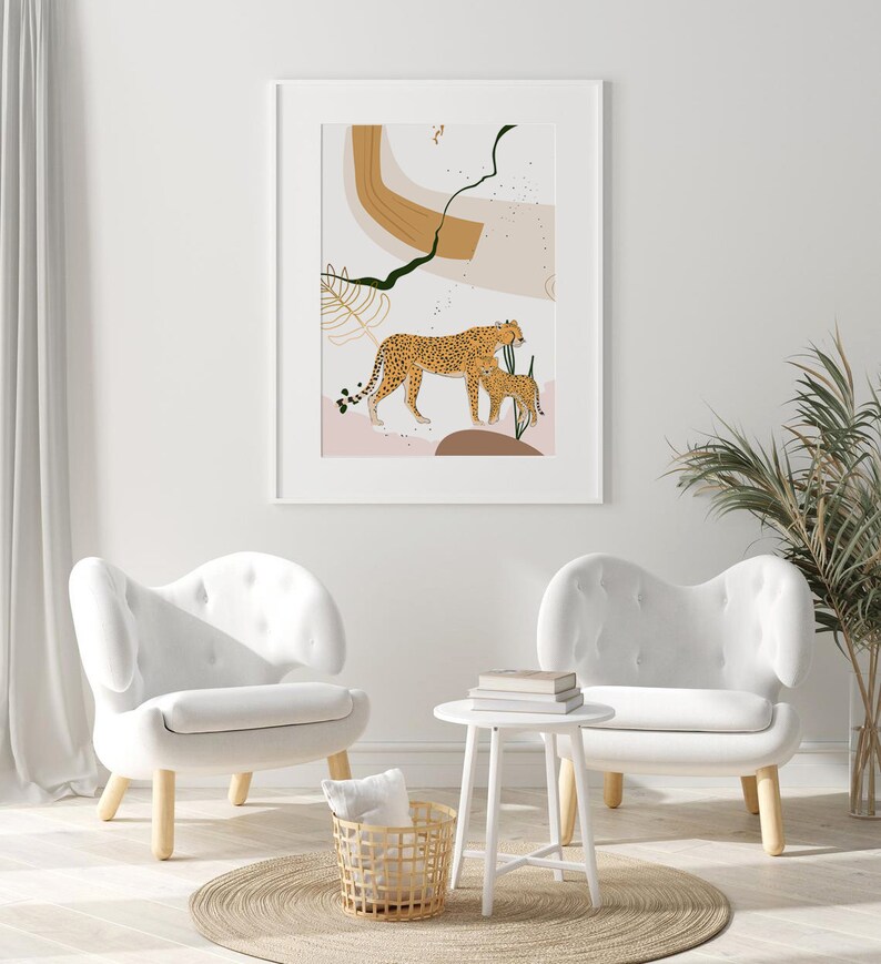 Boho Cheetah Print Jungle Cats Art Print Botanical Wall Art - Etsy